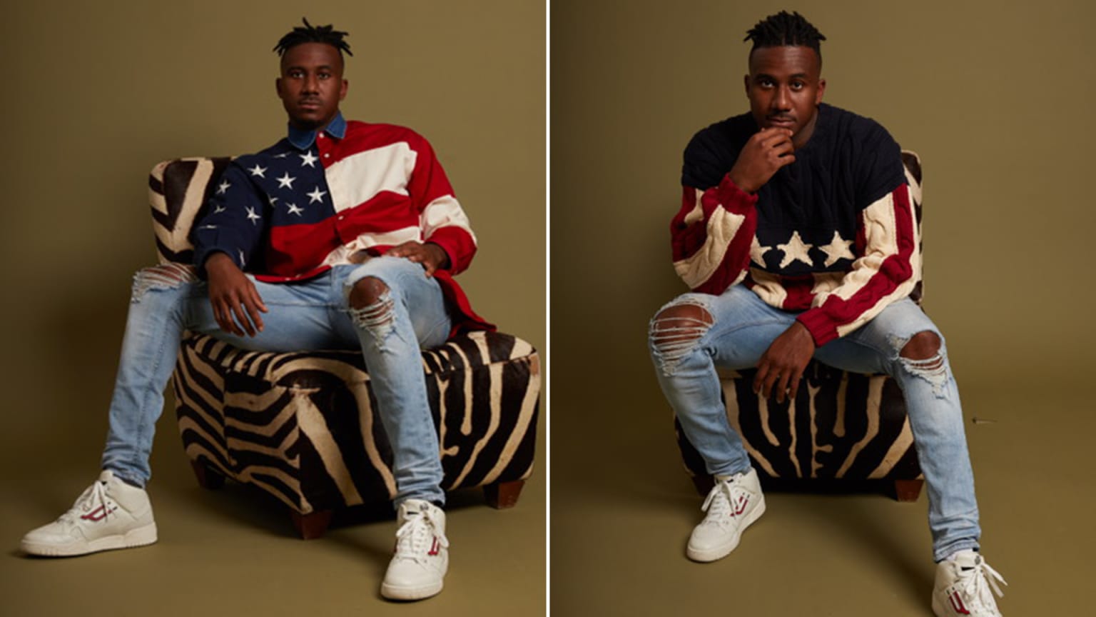 Lewis Brinson models vintage Tommy Hilfiger