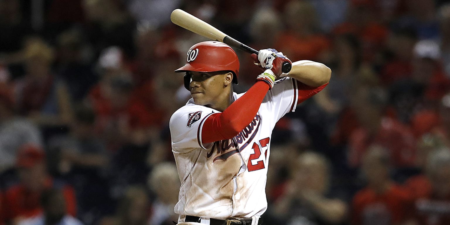 Juan Soto stands in during bullpen session