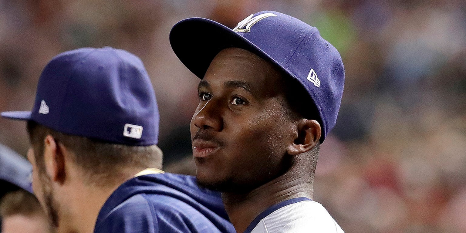 Brewers' Lewis Brinson walks twice in debut