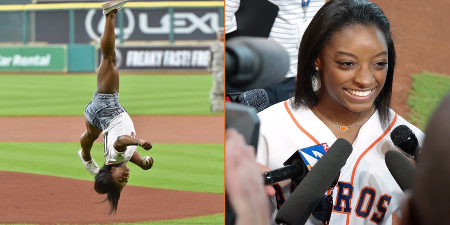 Simone Biles throws out first pitch in Houston