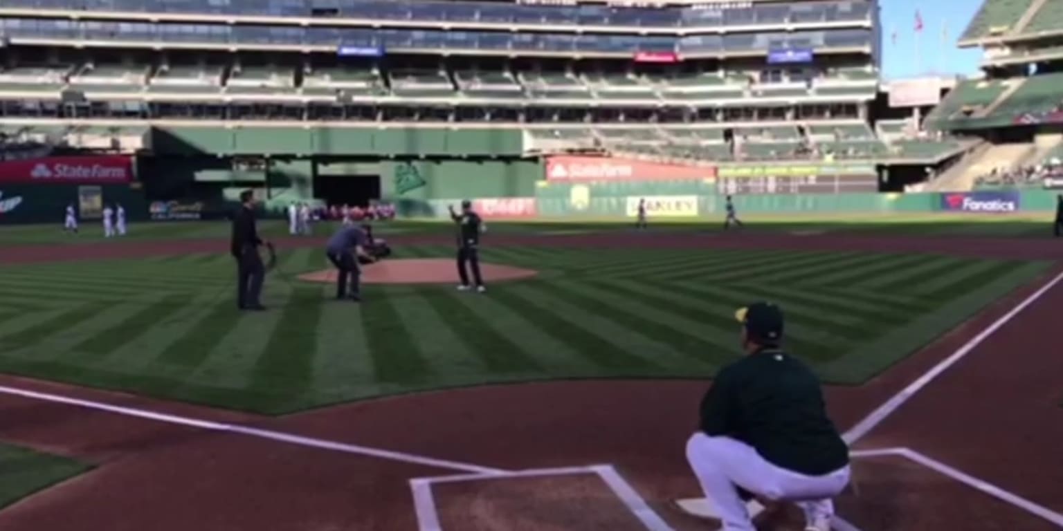 10,000 retweets later, A's fan Eric Nelson threw a first pitch -- but ...