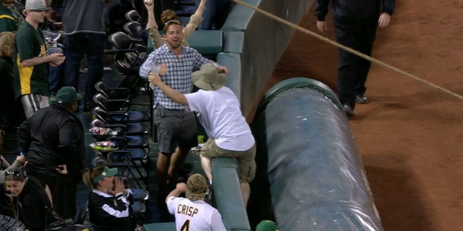 A's fan dives to snag foul ball, comes up with another fan's beer ...