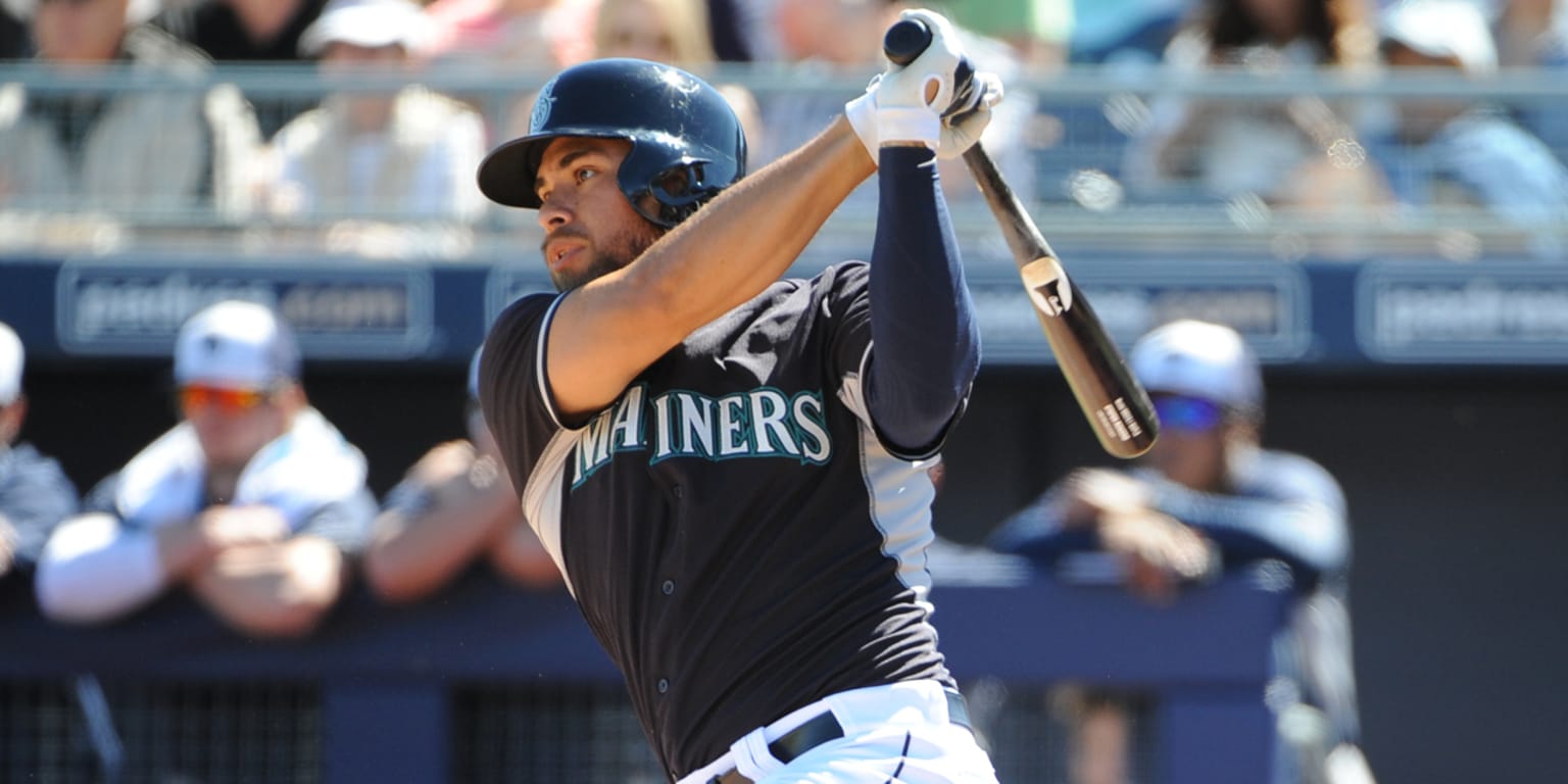 Mariners Stefen Romero works out at first base