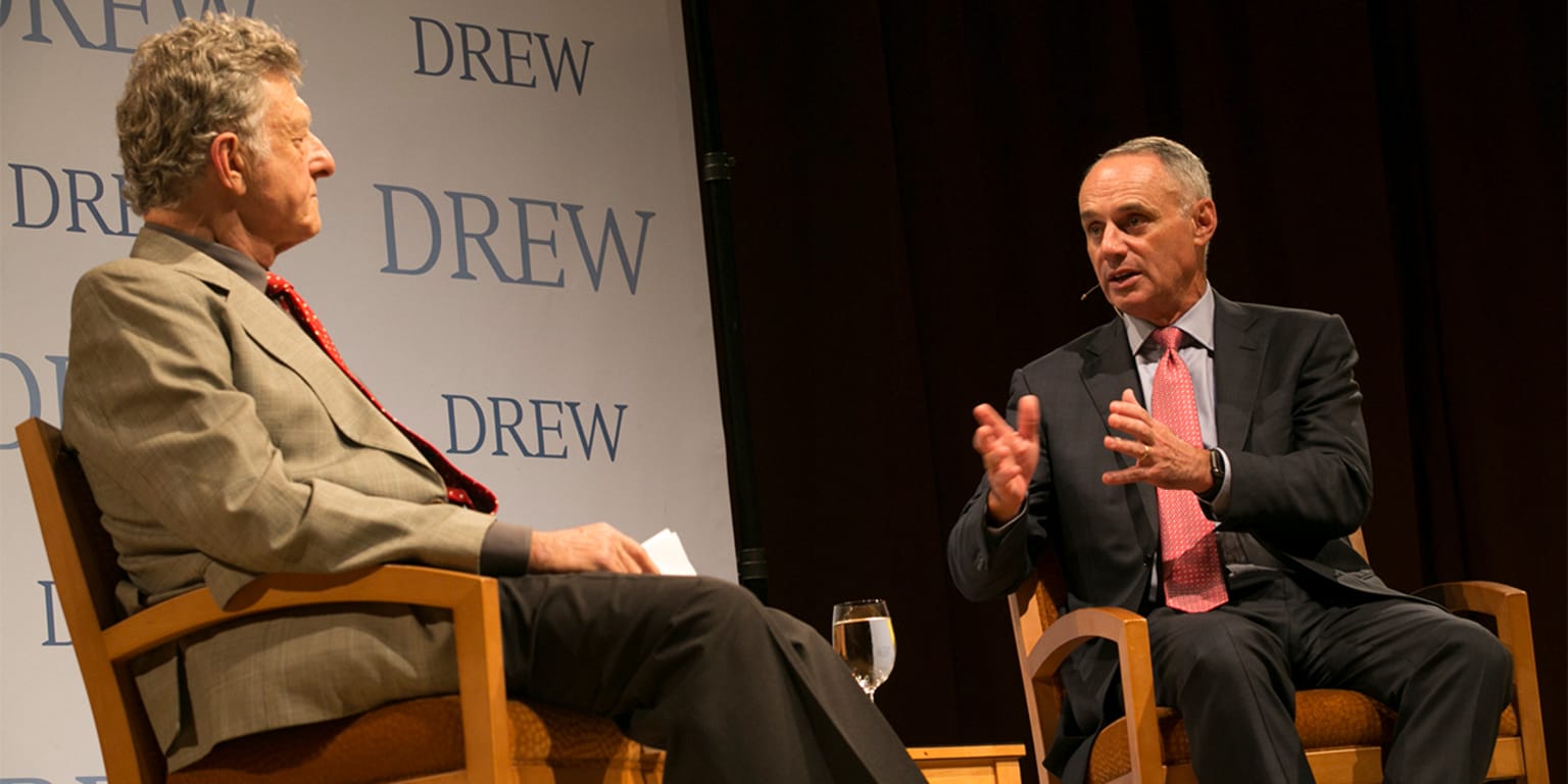 Commissioner Rob Manfred talks at Drew Univ