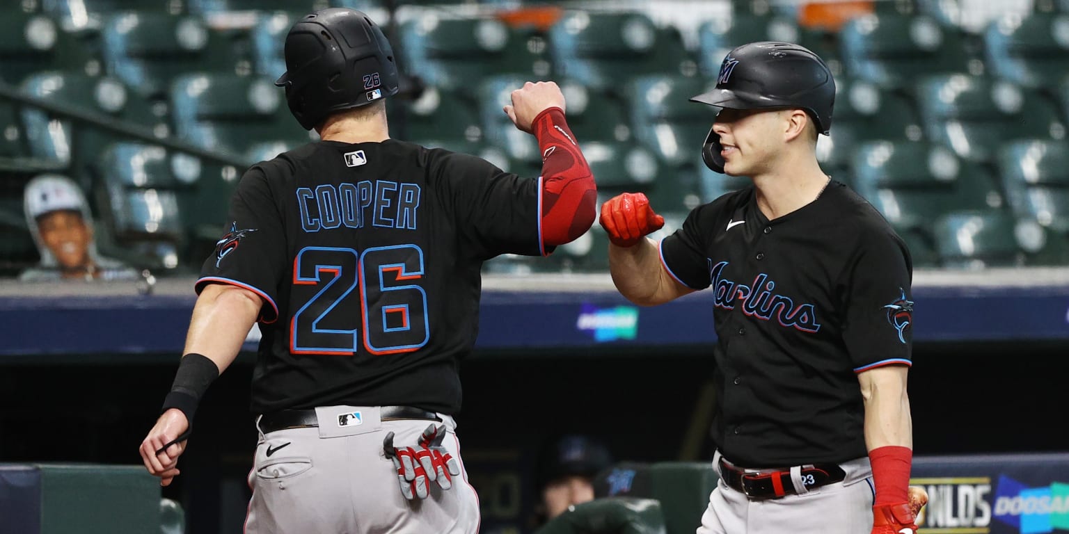 Garrett Cooper hitting lefties hard 2020 postseason