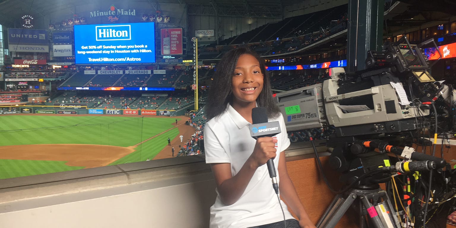Kid reporter interviews at Minute Maid Park