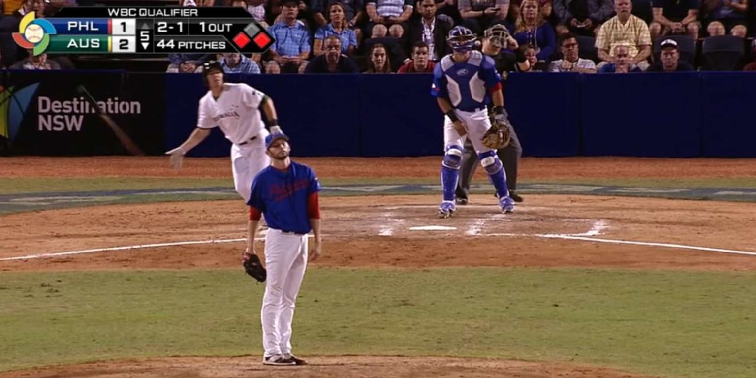 Australia's Trent Oeltjen rings in Classic with a solid bat flip ... on ...