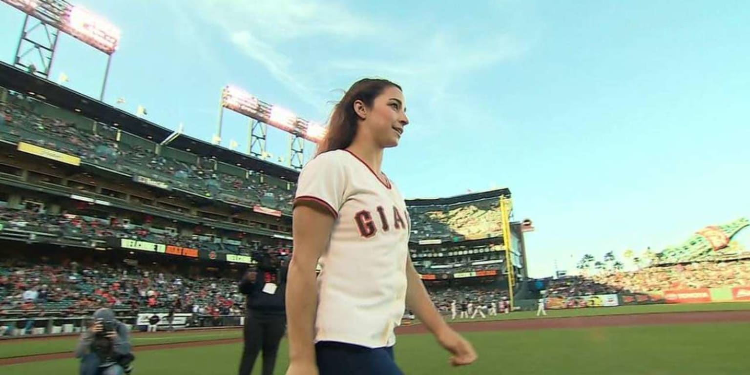 Aly Raisman got some tips from Johnny Cueto before her first pitch for ...