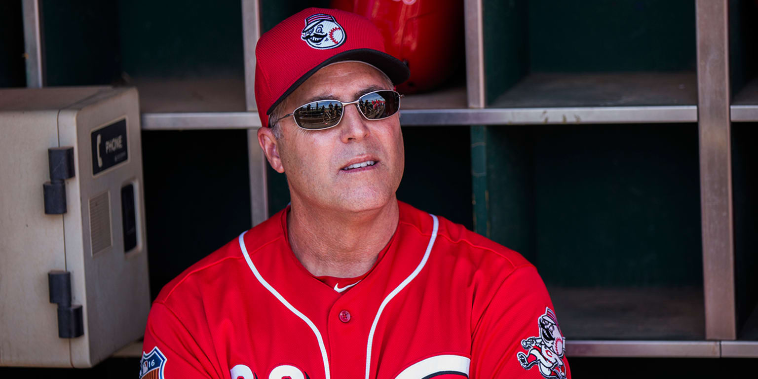 Reds manager Bryan Price looking over pitching