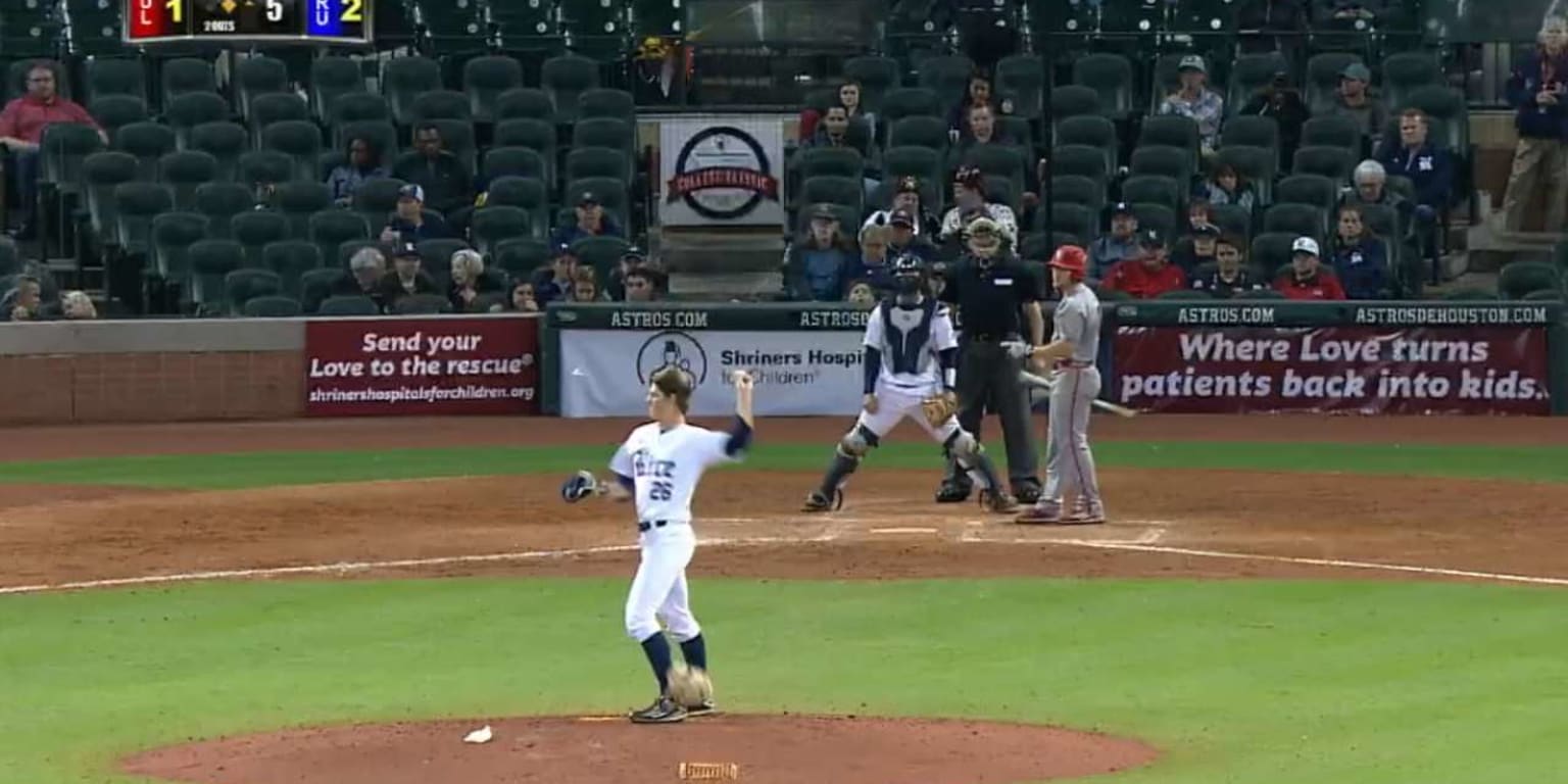 Rice pitcher tries and fails to pick off a runner with a hidden ball ...