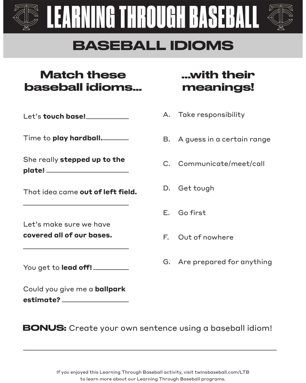 Learning Through Baseball Activities | Minnesota Twins