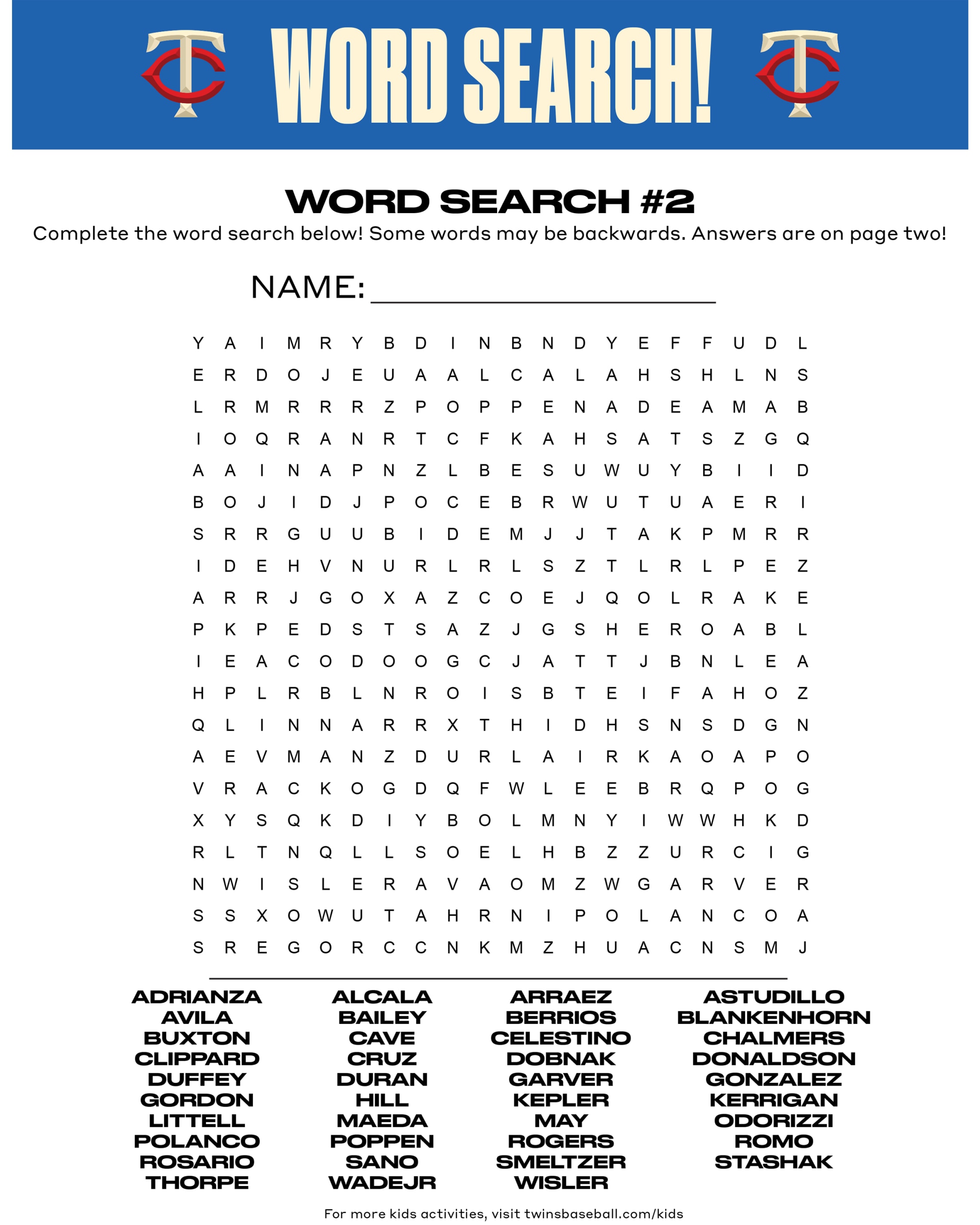 Kids Activity Sheets | Minnesota Twins