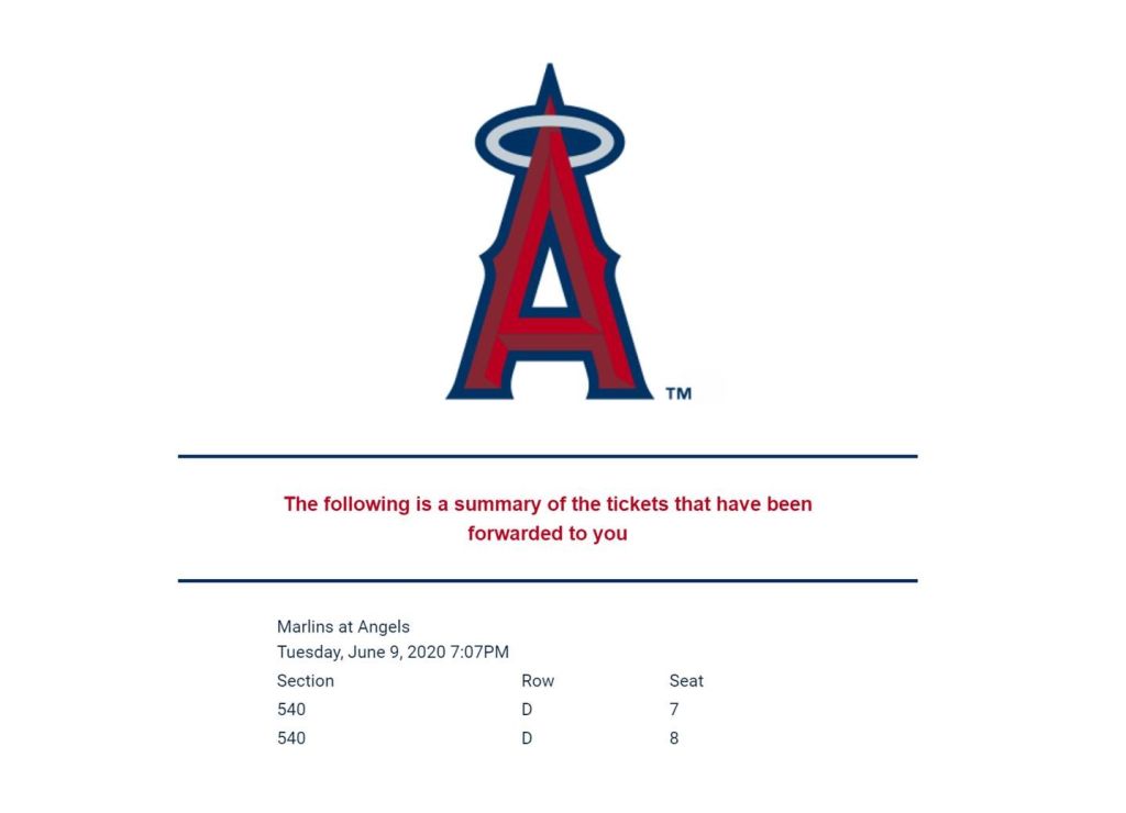 Receiving Forwarded Tickets | Los Angeles Angels