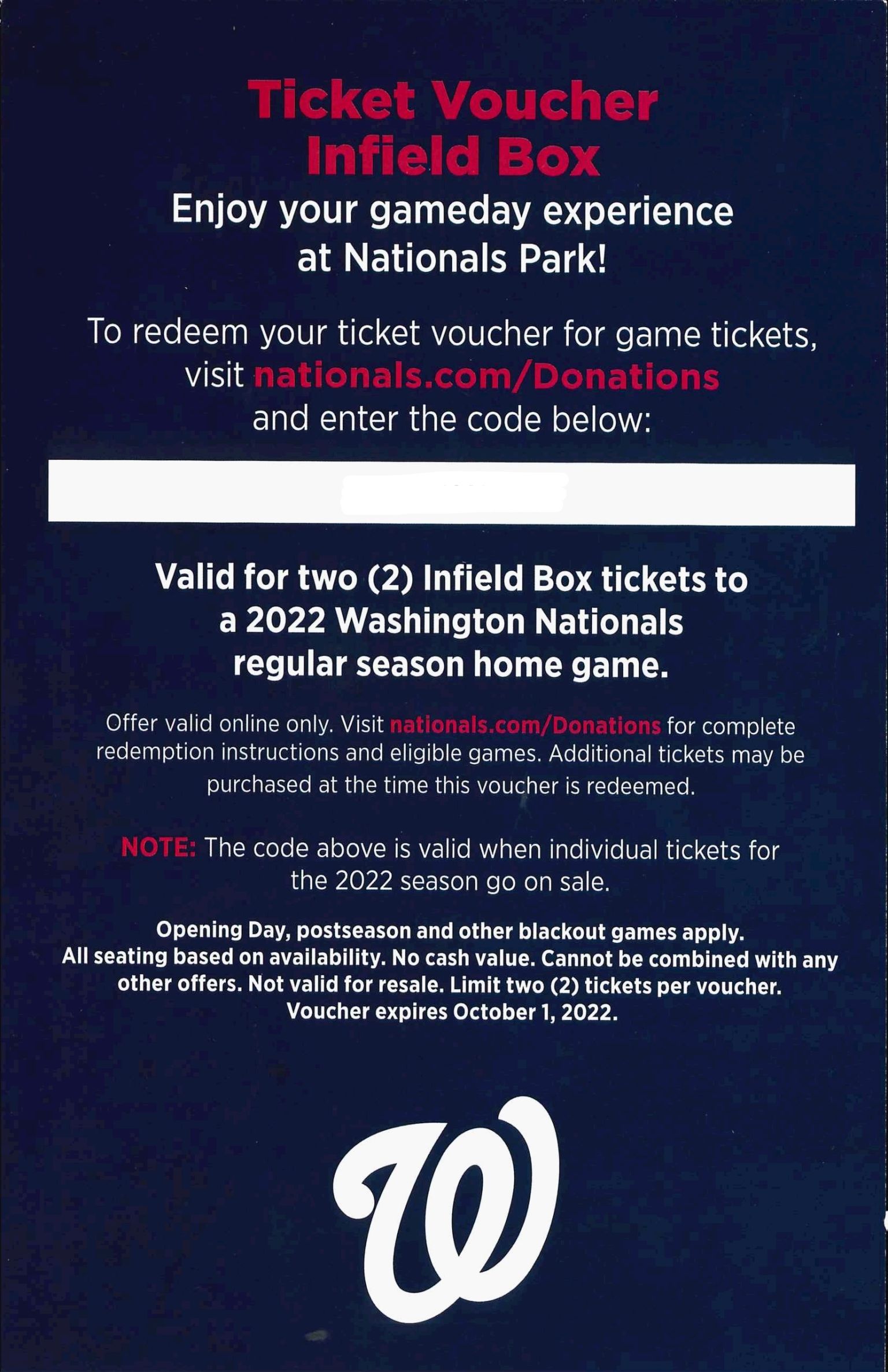 Ticket Redemption Information | Washington Nationals
