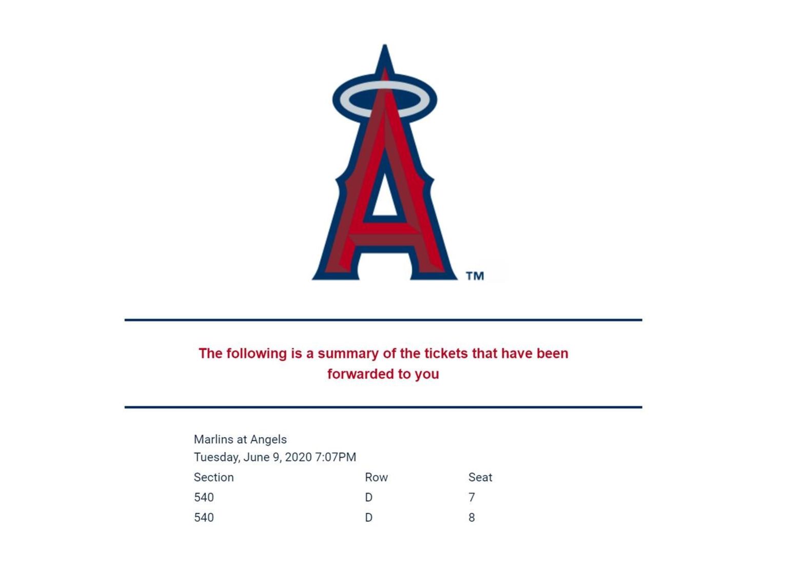 Receiving Forwarded Tickets | Los Angeles Angels