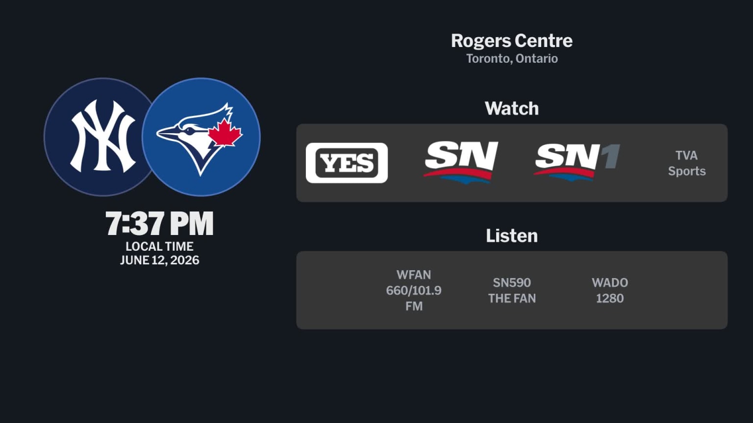 Yankees at Blue Jays - June 12, 2026: Tune In | 06/10/2026 | MLB.com