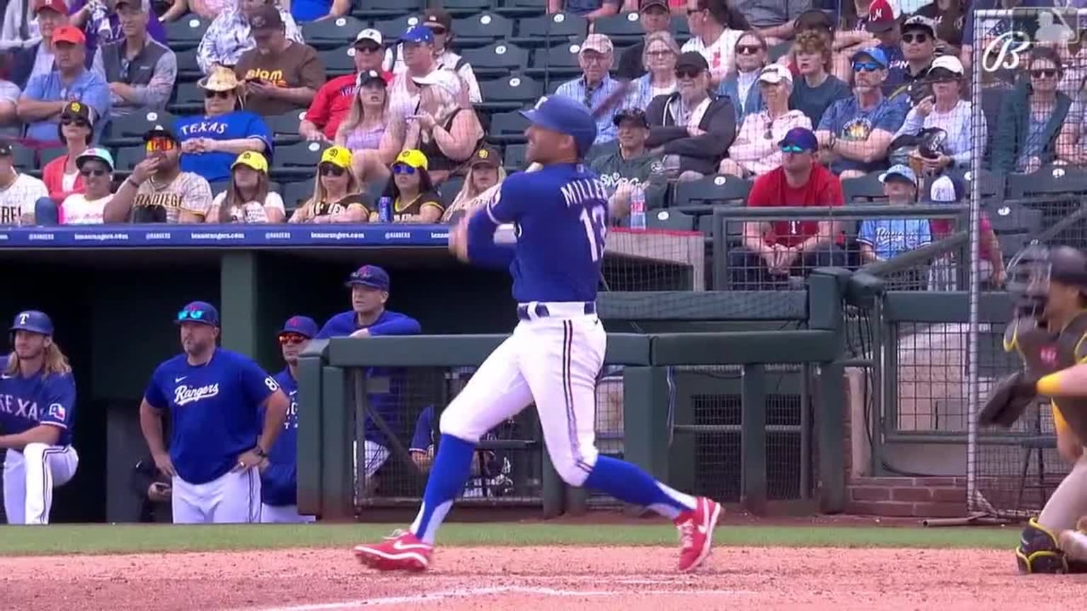 Brad Miller launches a solo homer to right field | 03/25/2023 | Texas ...