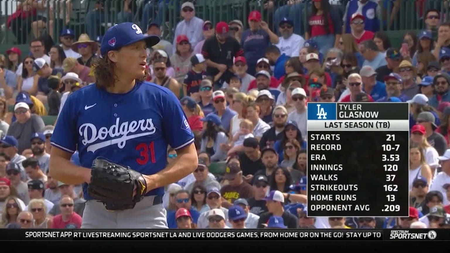 Tyler Glasnow fans his first batter as a Dodger | 02/24/2024 | Los ...