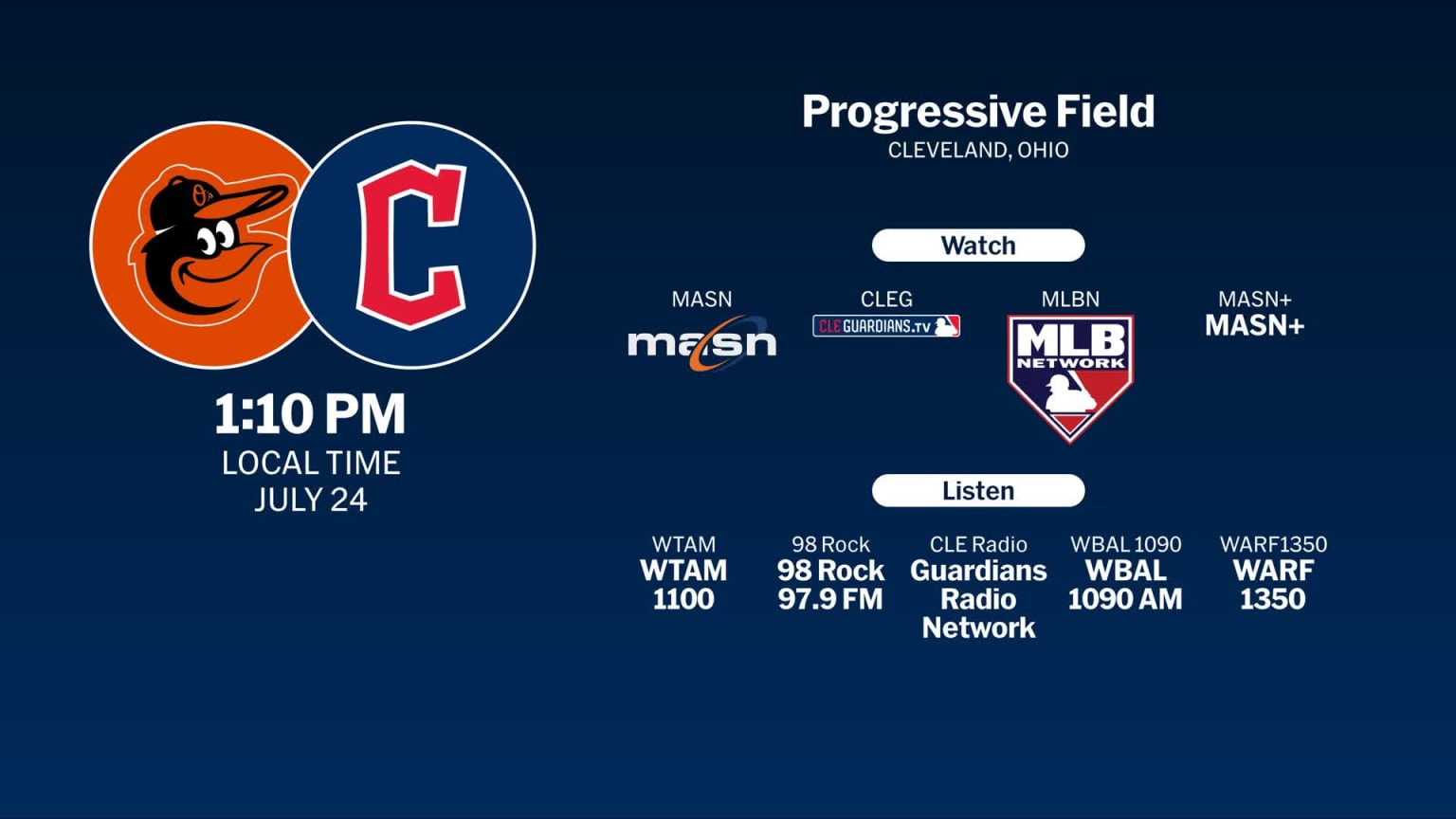 Orioles at Guardians - July 24, 2025: Tune In | 07/23/2025 | MLB.com
