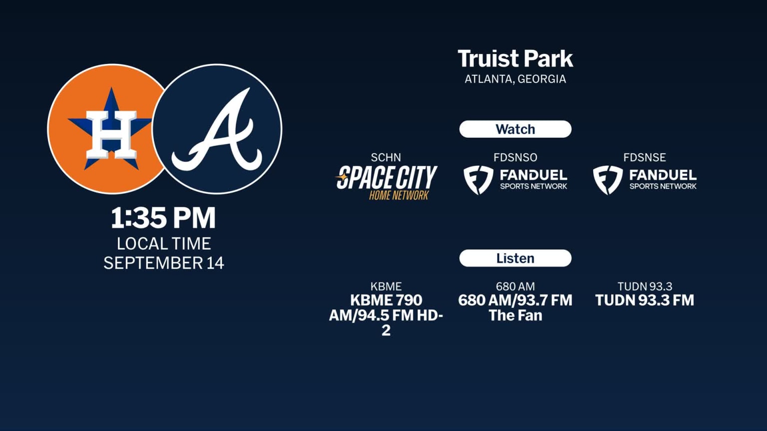 Astros at Braves - September 14, 2025: Tune In | 09/13/2025 | MLB.com