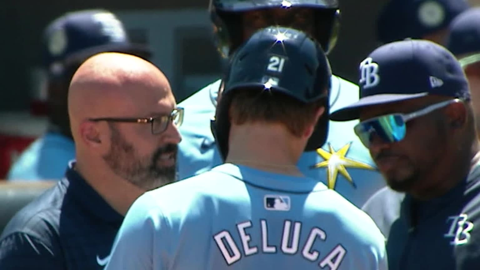 Jonny DeLuca gets hit by a pitch, exits in 3rd inning | 03/10/2024 ...