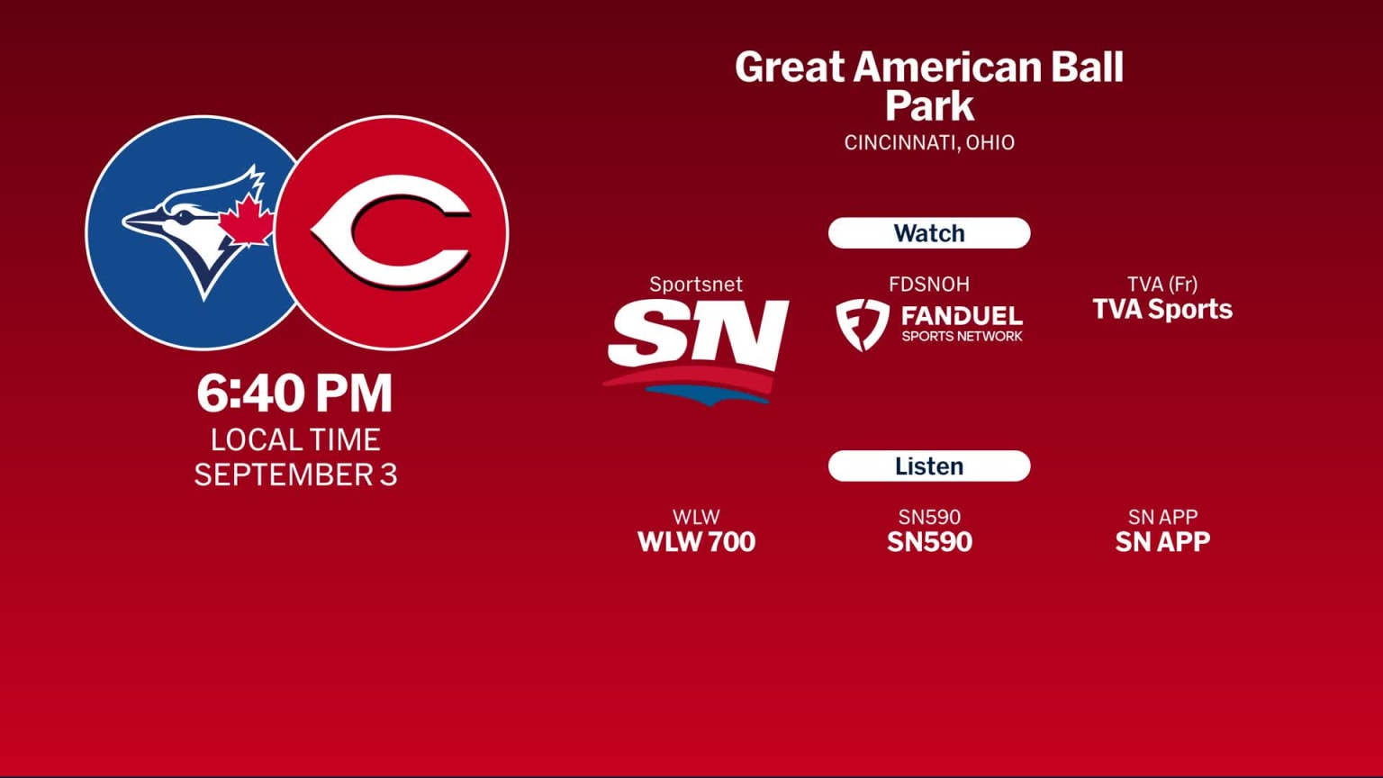 Blue Jays at Reds - September 3, 2025: Tune In | 09/02/2025 | MLB.com