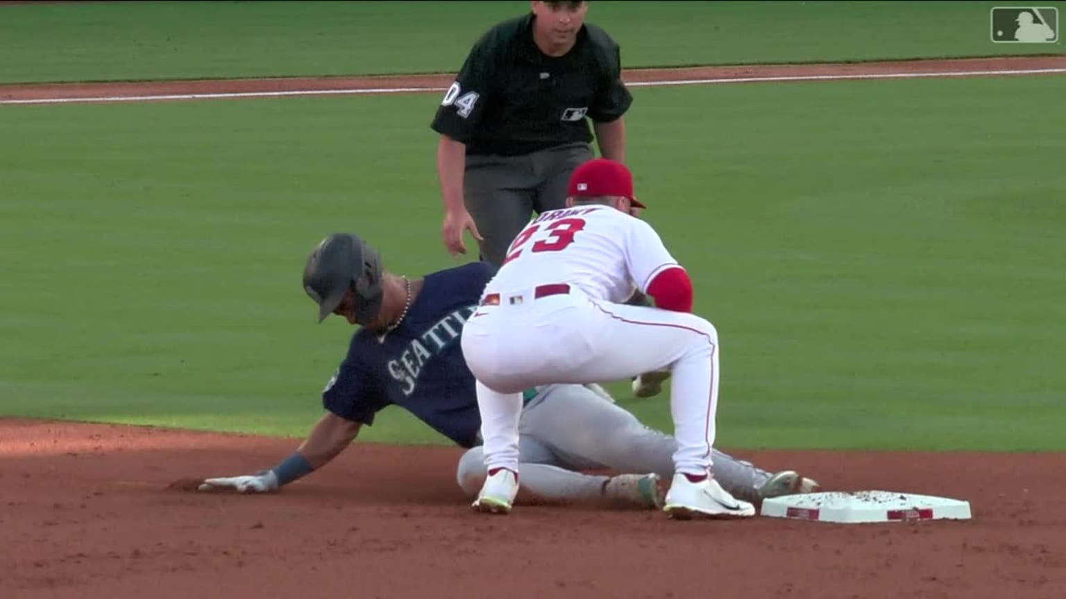 Julio Rodríguez is out at second following a review | 08/05/2023 | Los Angeles Angels