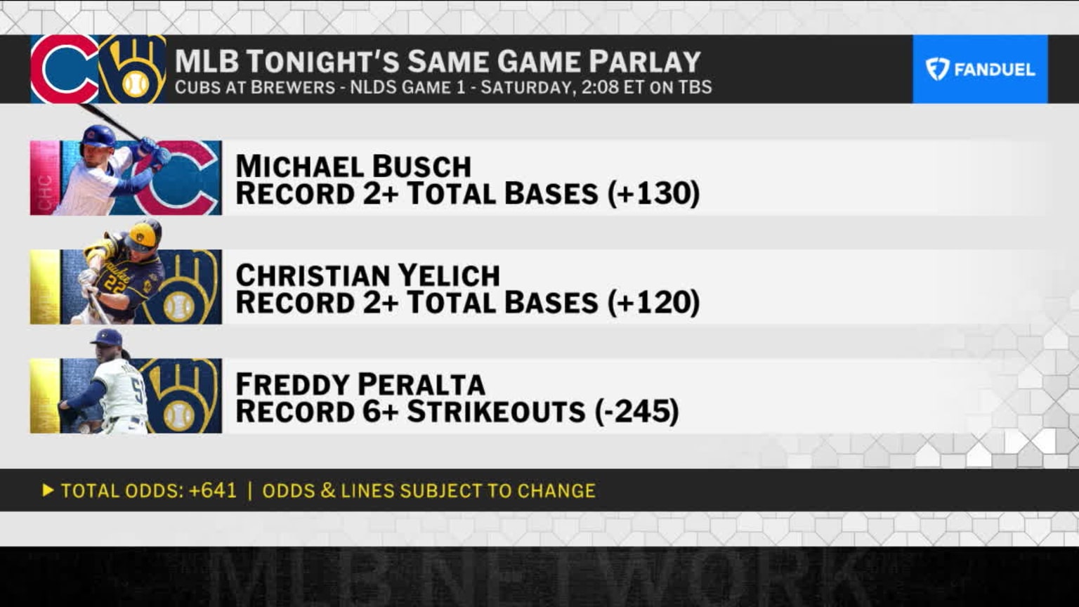 MLB Tonight picks FanDuel SGP for Cubs-Brewers Game 1 | 10/03/2025 ...