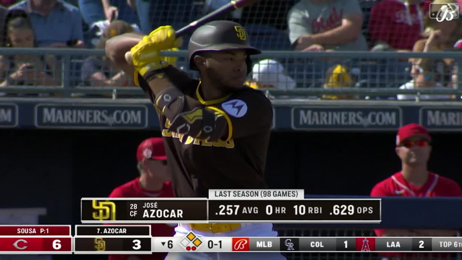 José Azocar hits an RBI double to left field | 03/08/2023 | San Diego ...