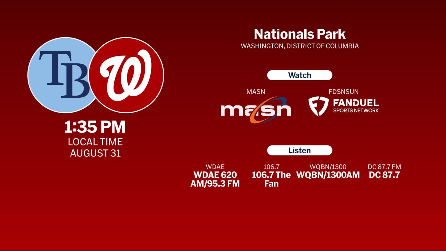 Rays at Nationals - August 31, 2025: Tune In | 08/30/2025 | MLB.com