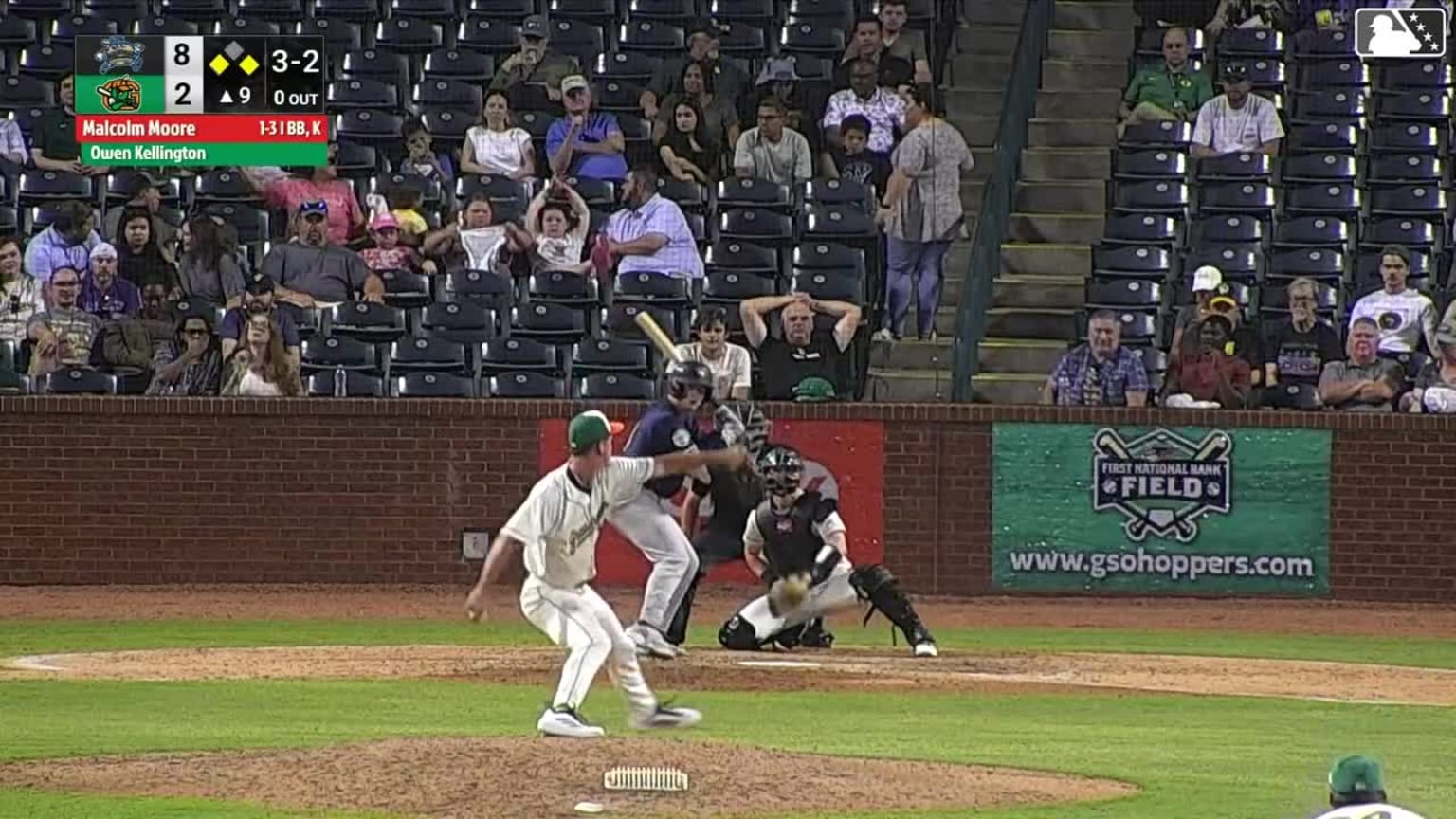 Malcolm Moore singles on a soft line drive to right fielder Shalin ...