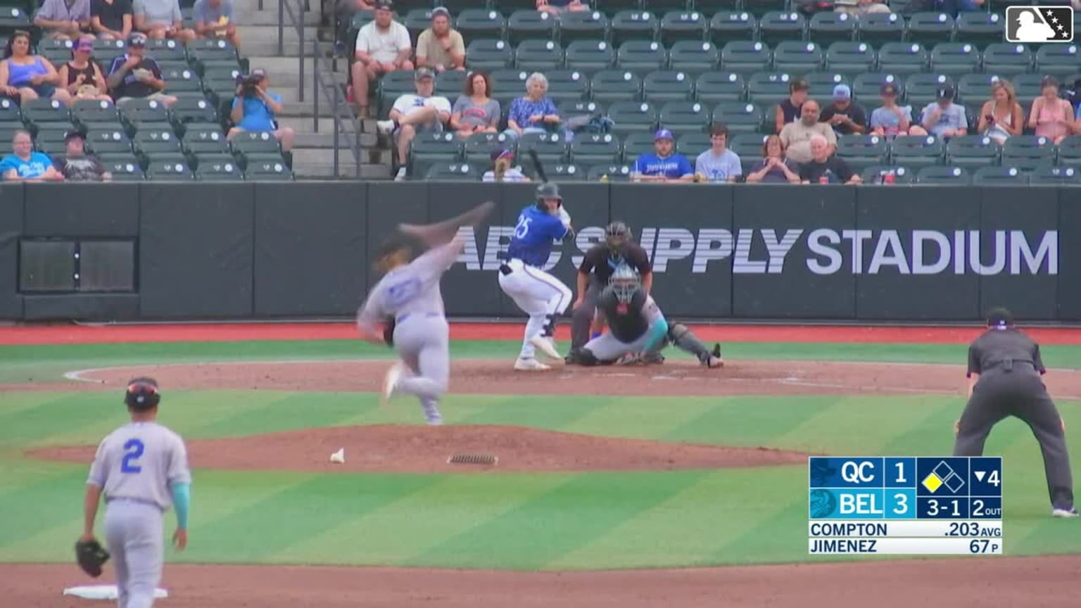 Brandon Compton singles on a line drive to center fielder Asbel ...