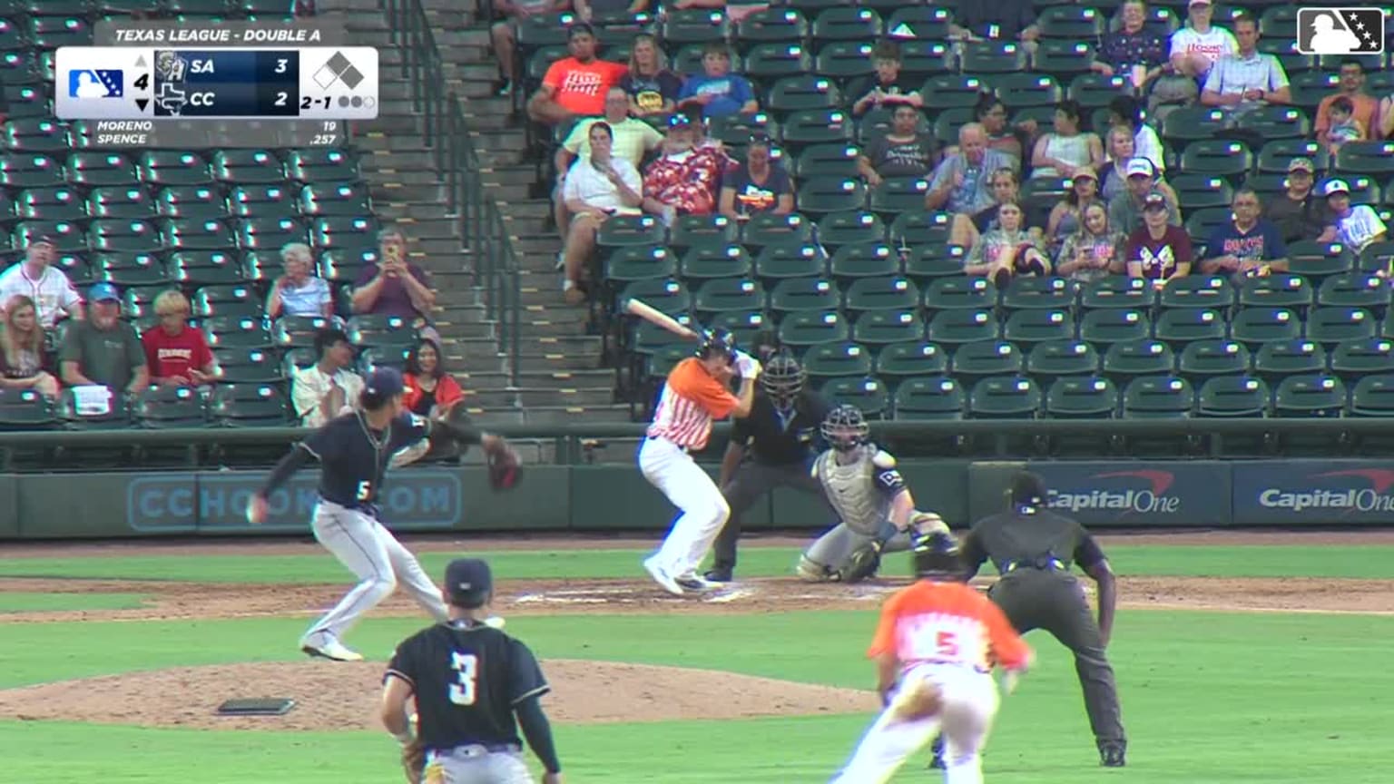 Lucas Spence doubles (10) on a sharp line drive to center fielder ...