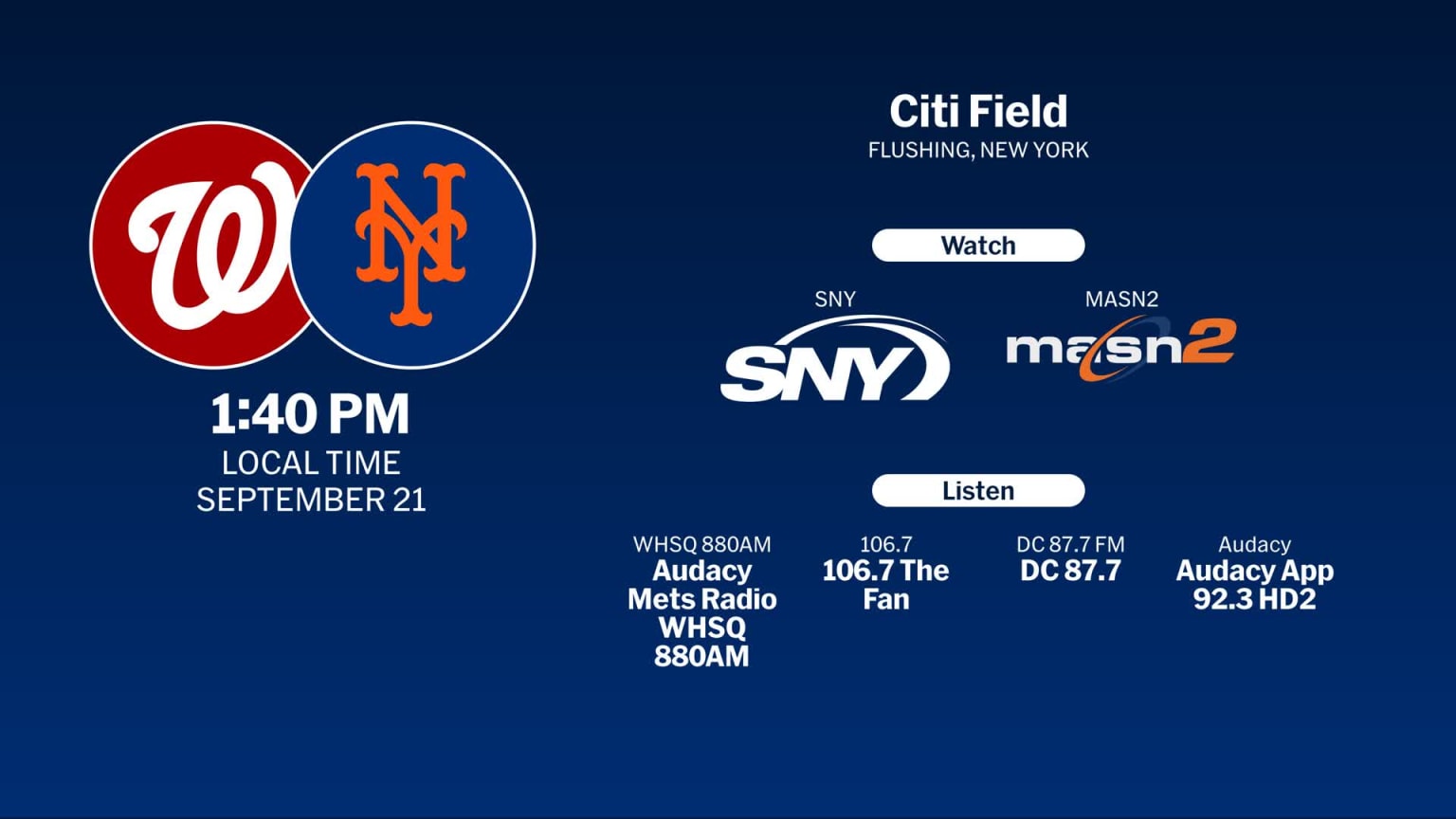 Nationals at Mets - September 21, 2025: Tune In | 09/20/2025 | MLB.com