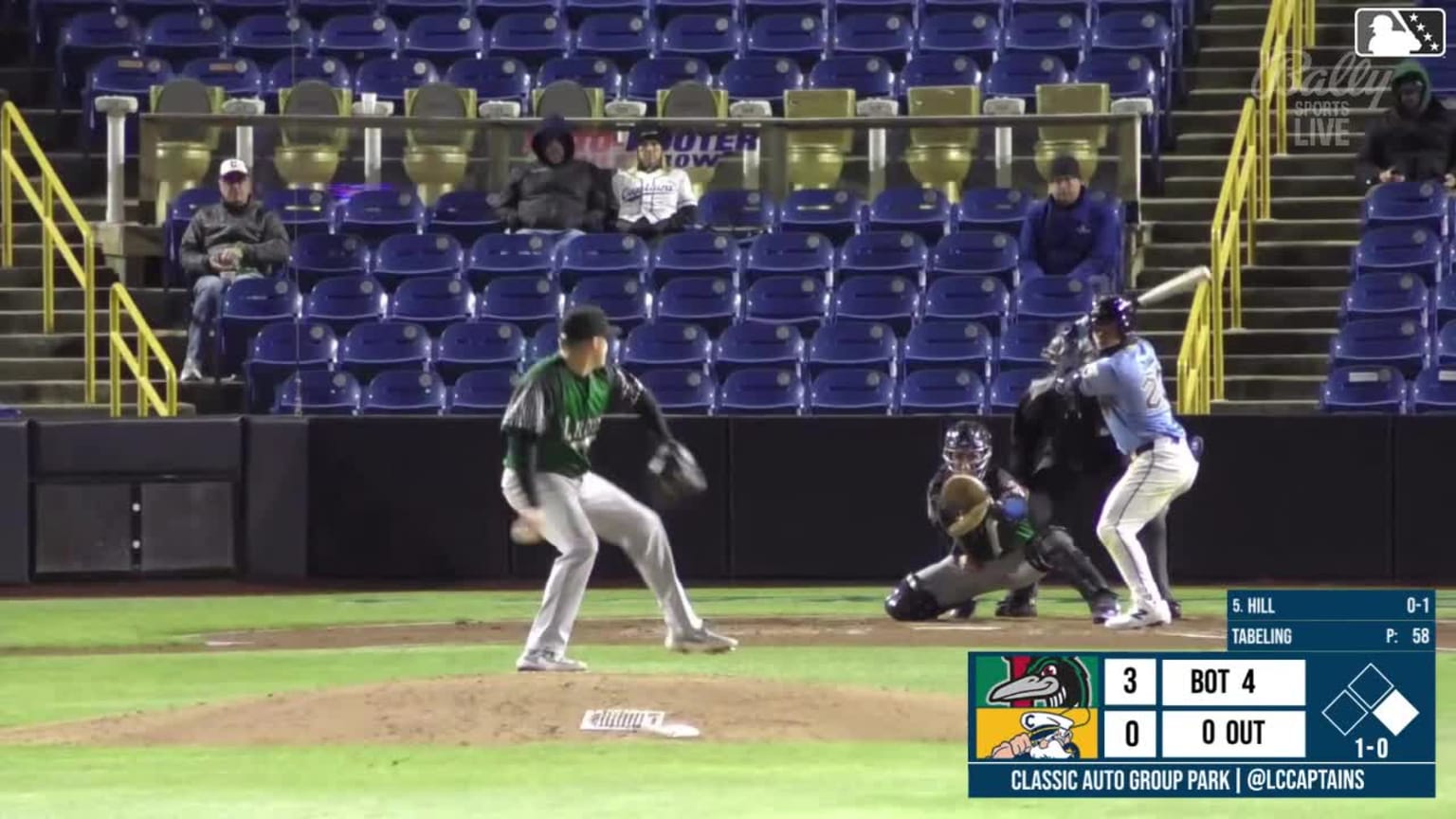 Luke Hill doubles (1) on a sharp line drive to center fielder Charles ...