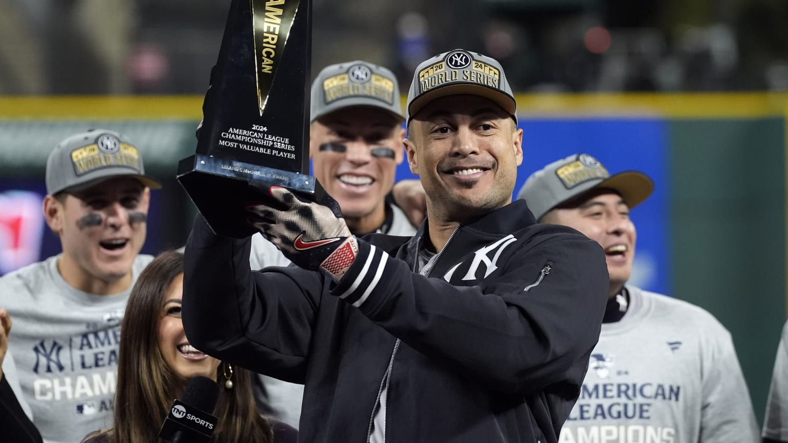 Giancarlo Stanton is awarded the 2024 ALCS MVP | 10/19/2024 | New York Yankees