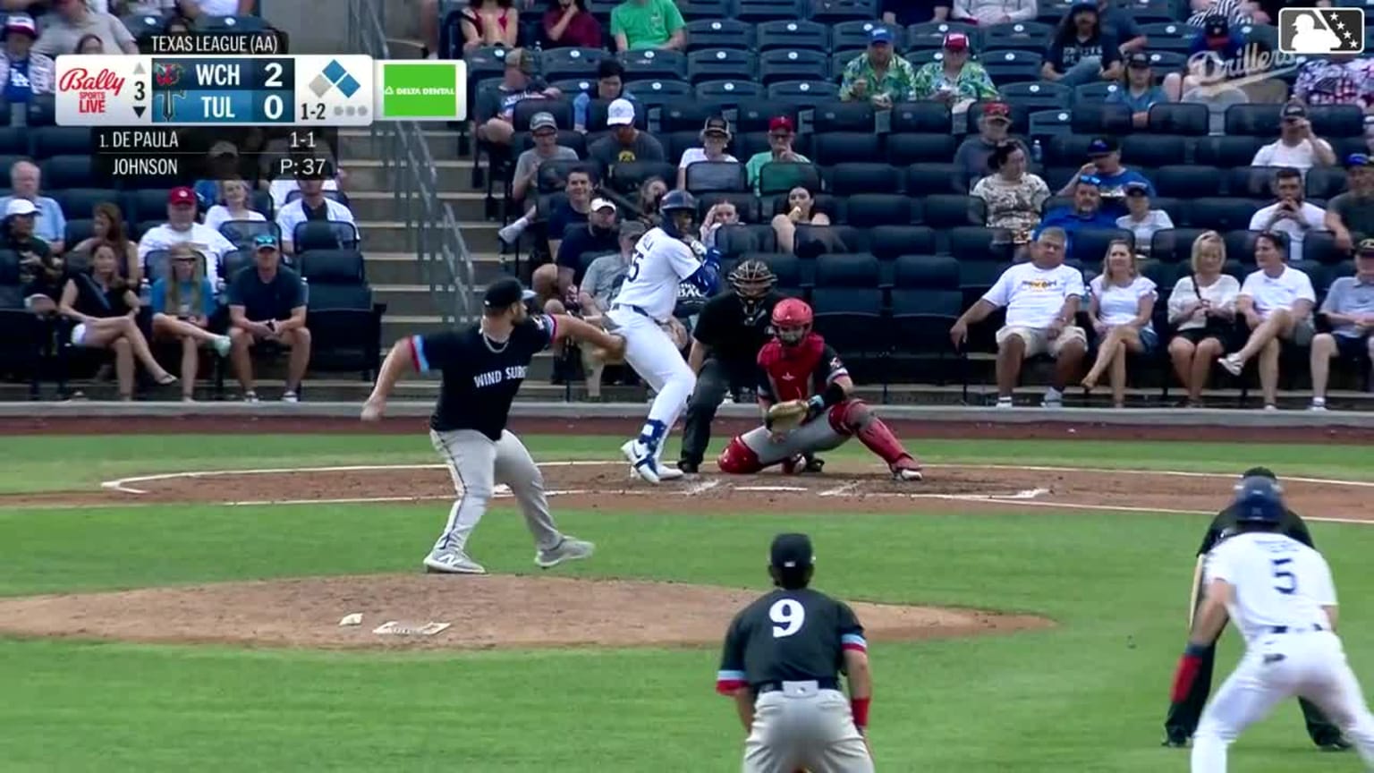 Josue De Paula singles on a sharp line drive to center fielder Garrett ...