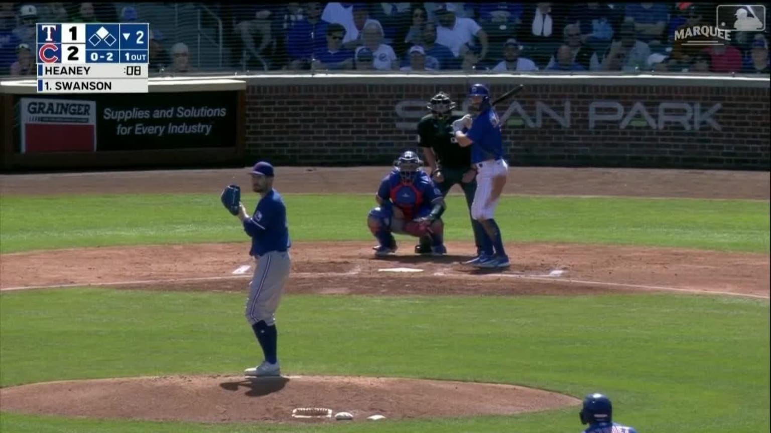 Heaney fans Swanson swinging in the 2nd inning | 03/24/2023 | Texas Rangers