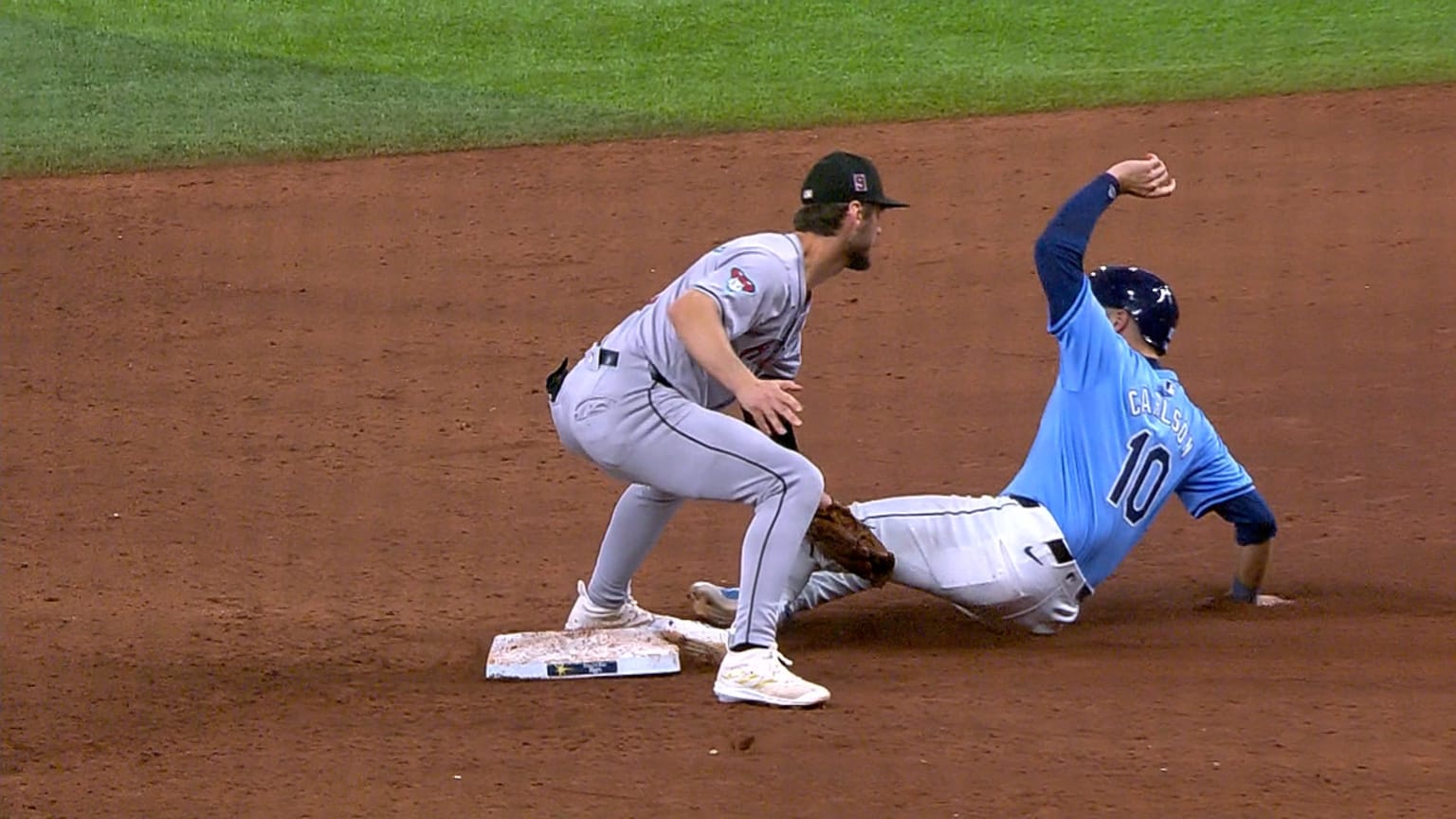 Dylan Carlson steals second after review | 08/18/2024 | Tampa Bay Rays