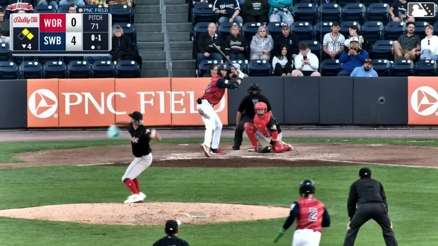 Spencer Jones singles on a ground ball to center fielder Braiden Ward ...