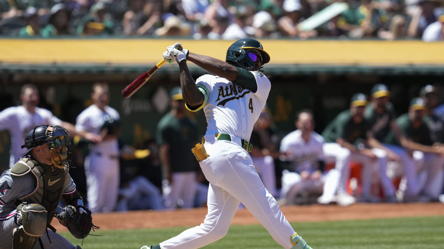 Lawrence Butler breaks up perfect game with single | 06/23/2024 | Athletics