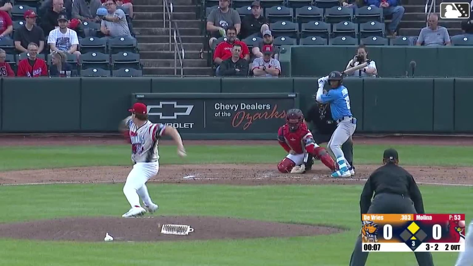 Leo De Vries singles on a ground ball to right fielder Miguel Ugueto ...