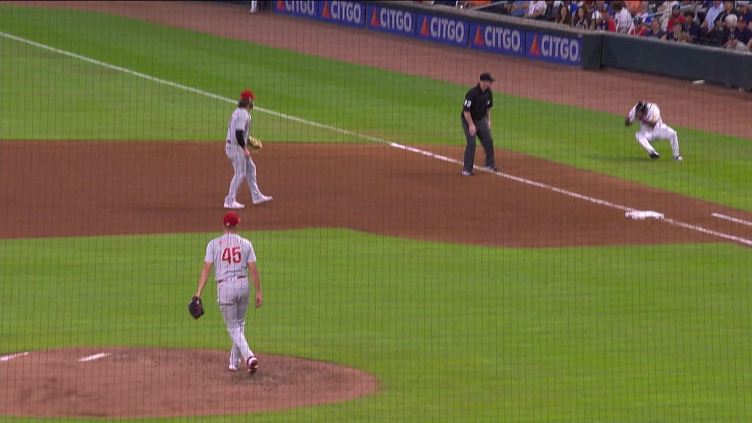 Eric Young Sr. avoids a foul ball hit by Austin Riley | 09/18/2023 ...