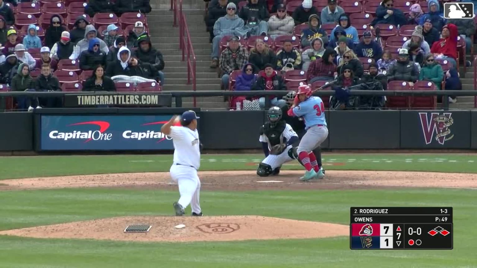 Rainiel Rodriguez doubles (6) on a sharp fly ball to center fielder ...
