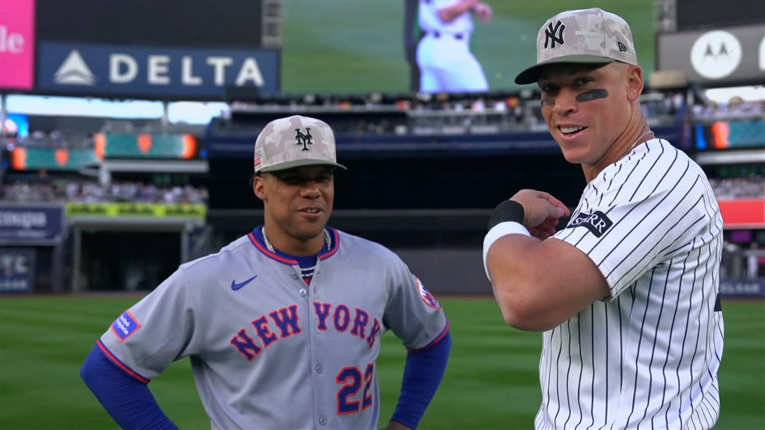 Juan Soto and Aaron Judge embrace before game | 05/18/2025 | New York ...