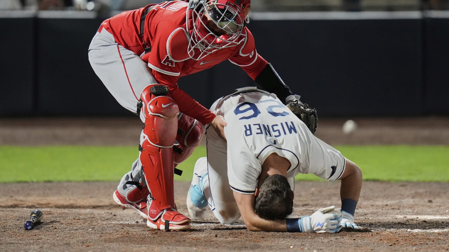 Kameron Misner hit by pitch on helmet, stays in game | 04/08/2025 ...