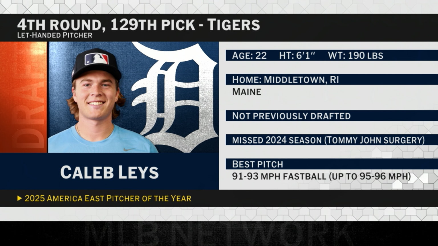 Draft 2025: Tigers select LHP Caleb Leys No. 129 | 07/14/2025 | MLB.com