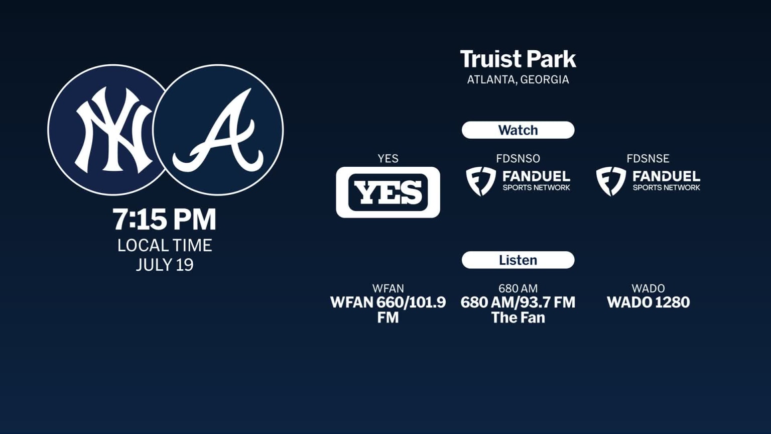 Yankees at Braves - July 19, 2025: Tune In | 07/18/2025 | MLB.com