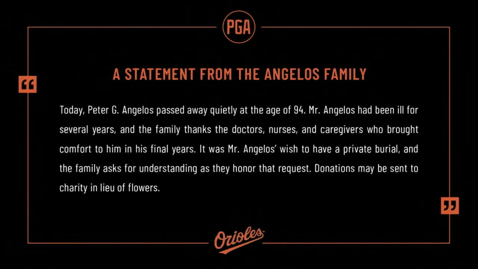 Orioles broadcast remembers Peter Angelos | 03/23/2024 | Baltimore Orioles