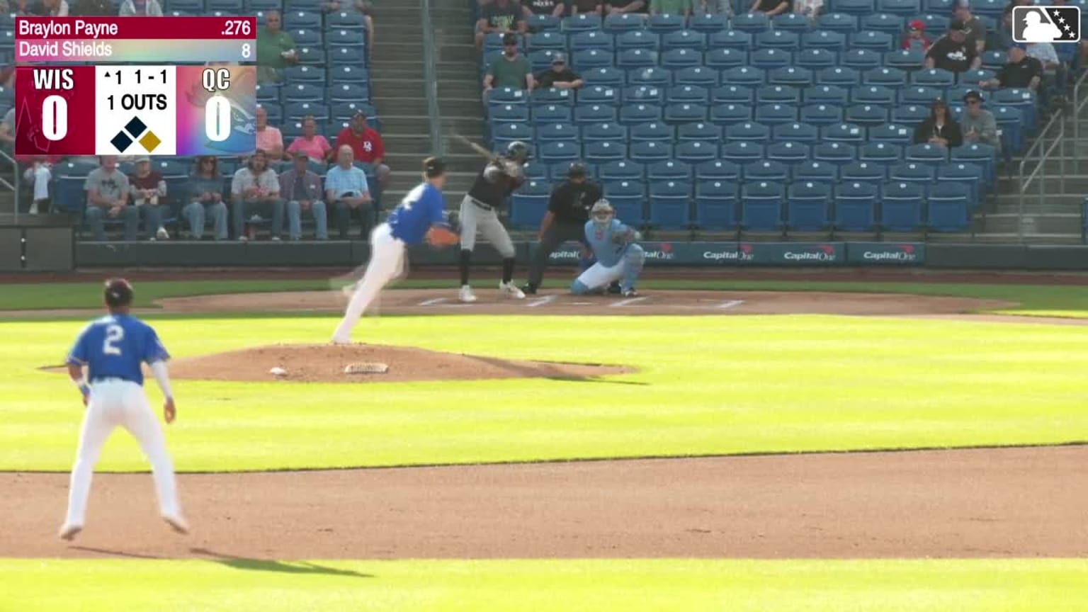 Braylon Payne doubles (10) on a sharp line drive to left fielder Erick ...